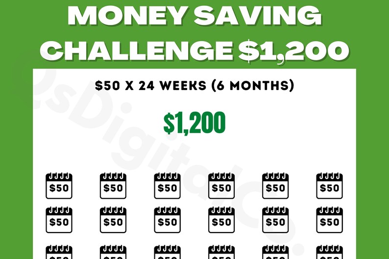 1.2K Saving Challenge Printable, Save 12000 Dollars in 6 Months, Money ...