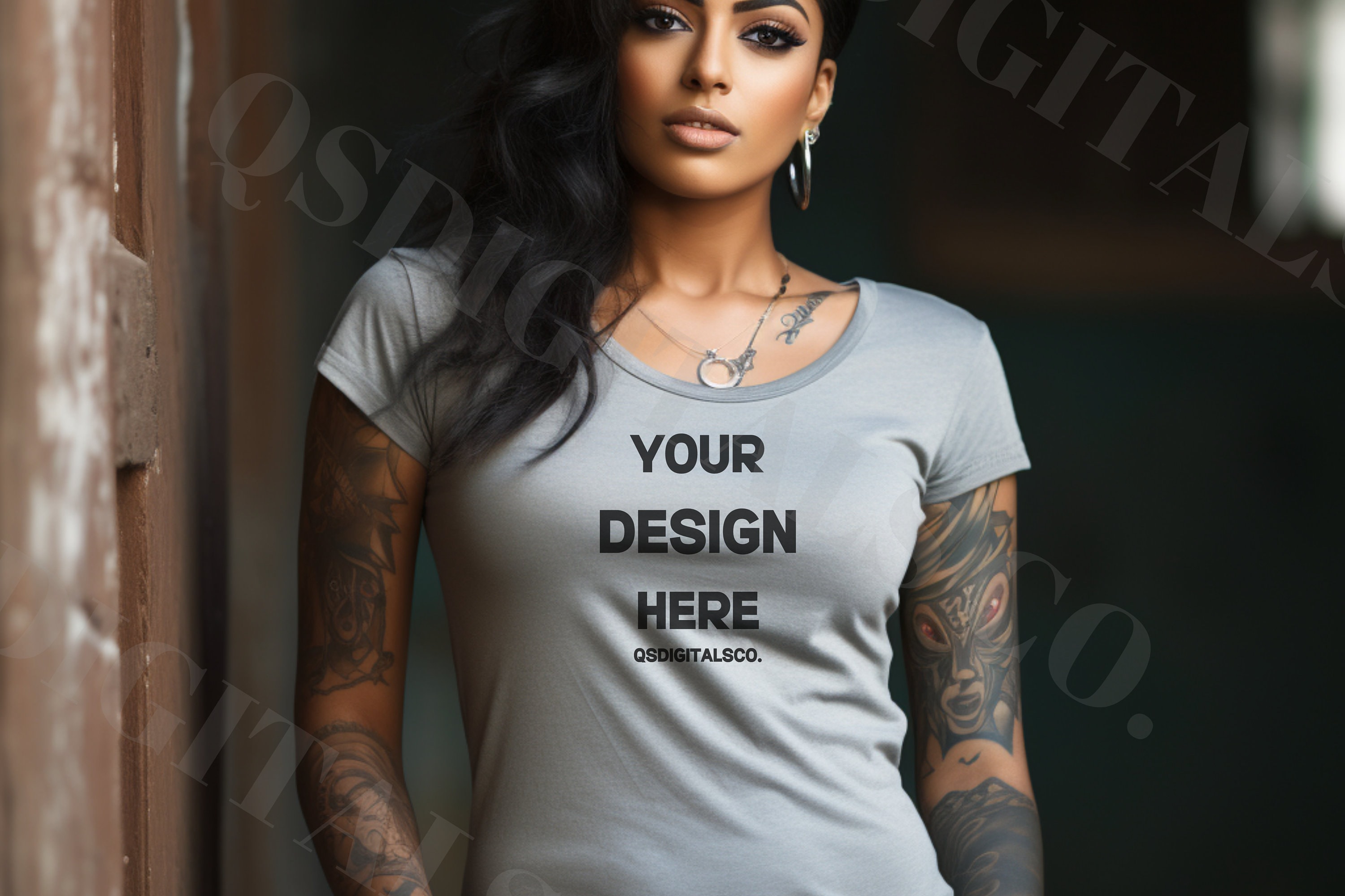 Gildan 5000L Tshirt Mockup, Women's Midweight Cotton Tee Mockup, Grey T ...