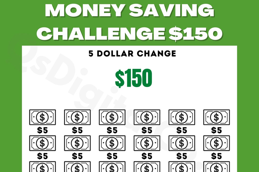 5 Dollar Bill Savings Challenge Printable, Save 150 Dollars, Money ...