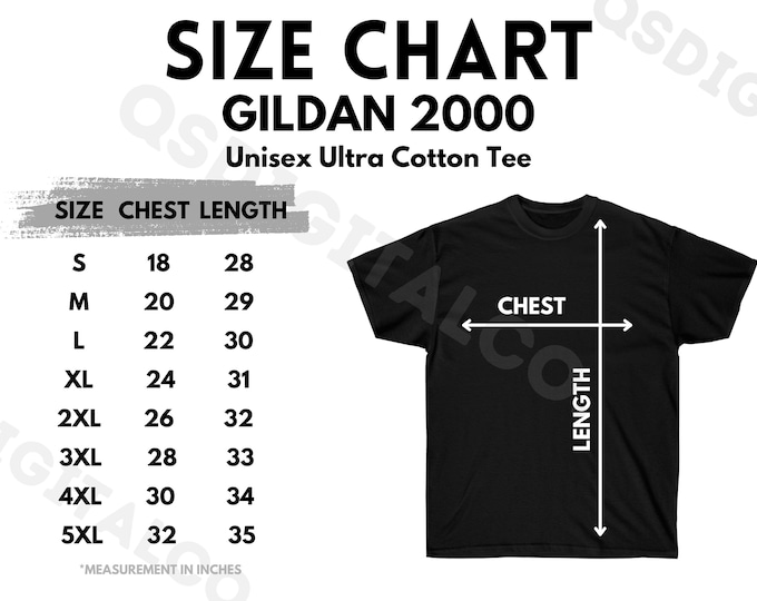 Gildan 2000 Size Chart Gildan 2000 T-shirt Size Chart Mockup Gildan ...