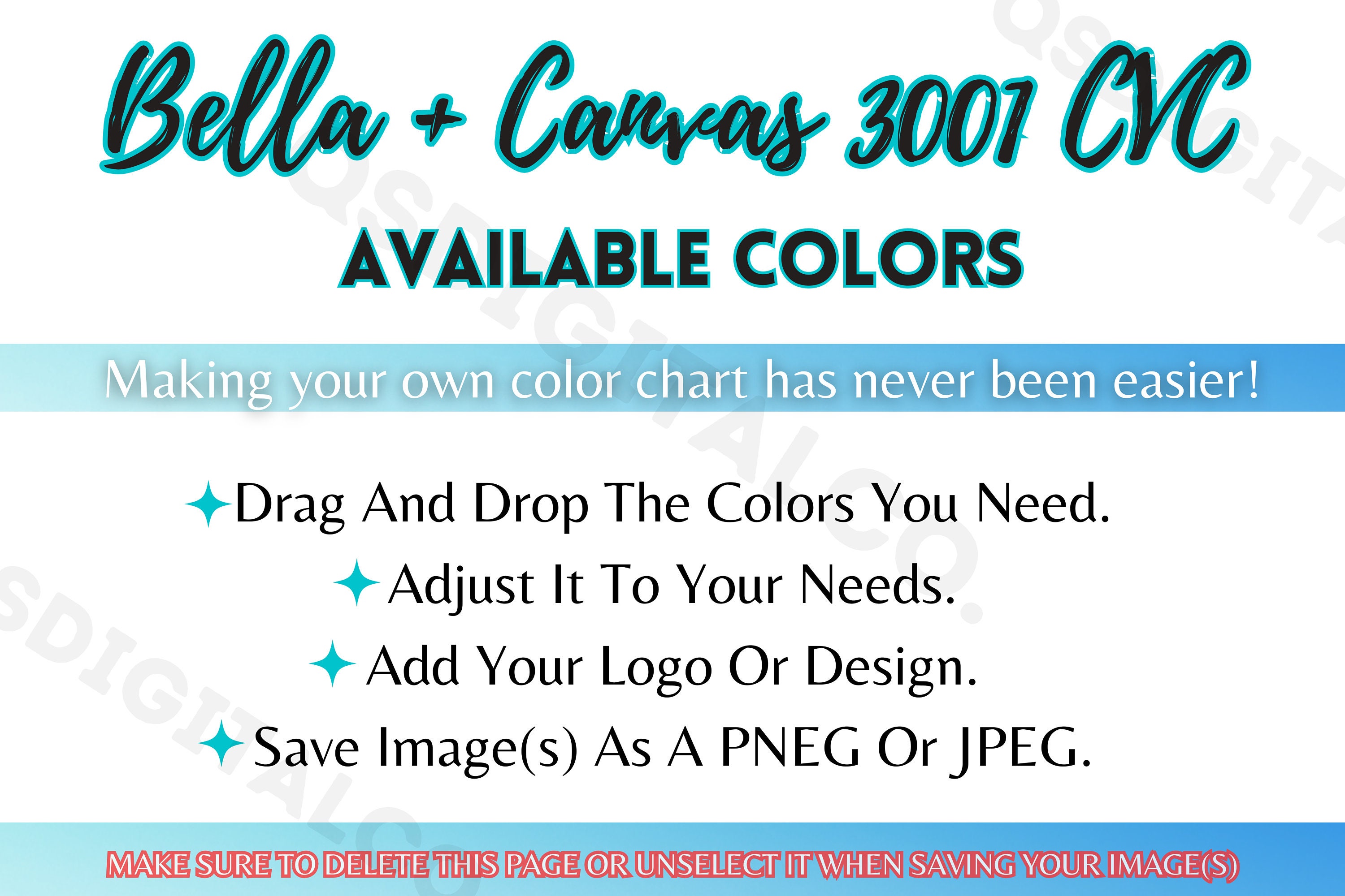 Editable Bella Canvas 3001 CVC Color Chart, BC 3001 Color Chart, Bella ...