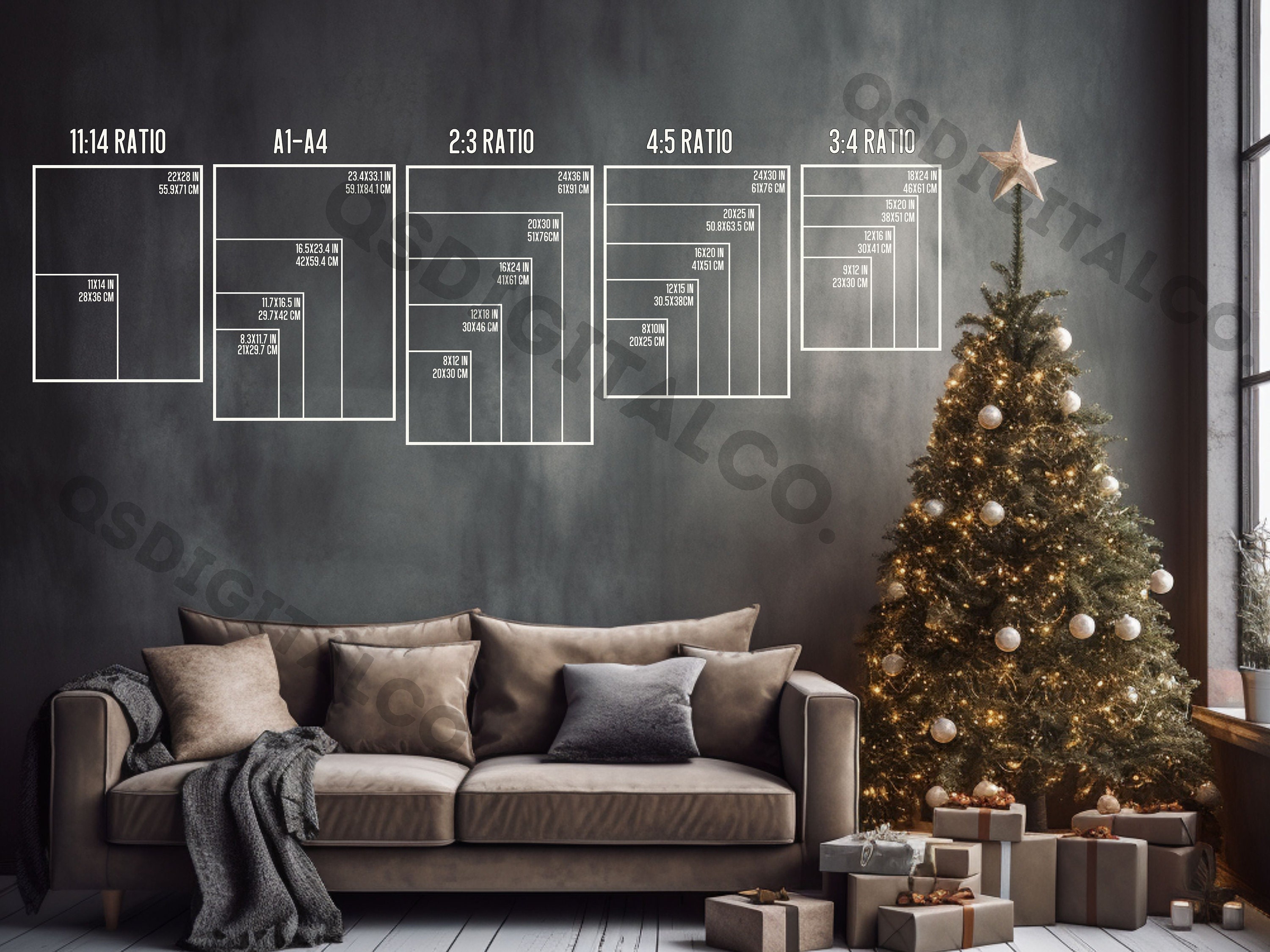 Wall Art Size Guide, Print Size Guide, Wall Art Ratio Guide, Frame Size ...