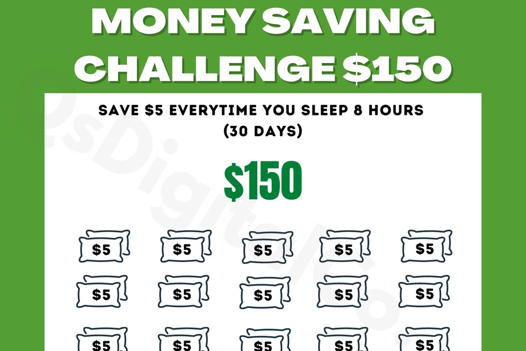 8 Hours Sleep Challenge Printable, Save 150 Dollars in 30 Days, Money ...