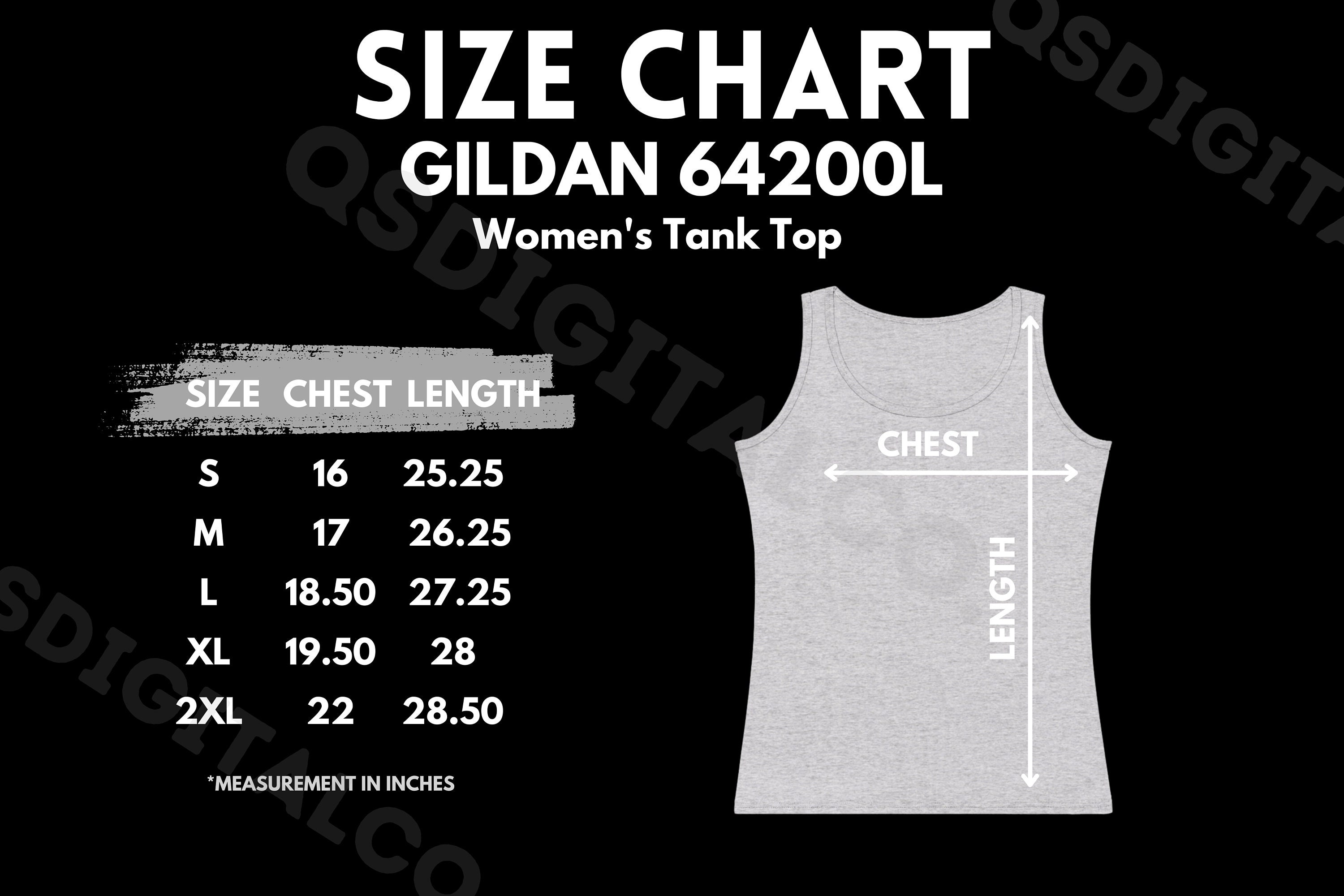 Gildan 64200L Size Chart | Women Tank Top Size Guide | Gildan 64200L ...