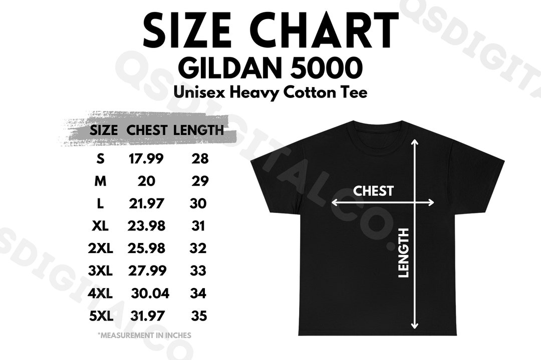 Gildan 5000 Size Chart Unisex T Shirt Size Guide Gildan 5000 Mock Up