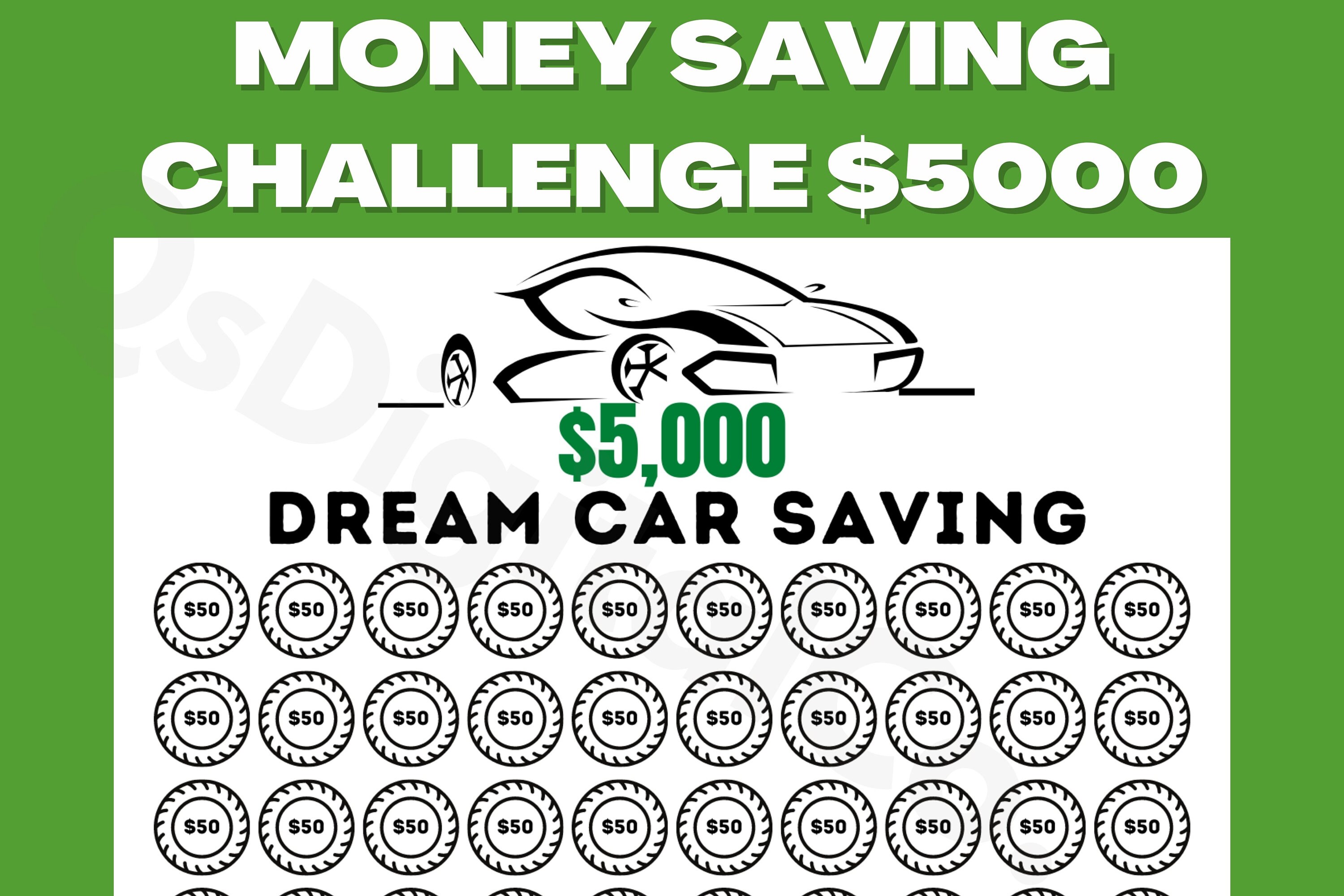 5K Car Saving Challenge Printable, Save 5000 Dollars, Save 5K, Money ...