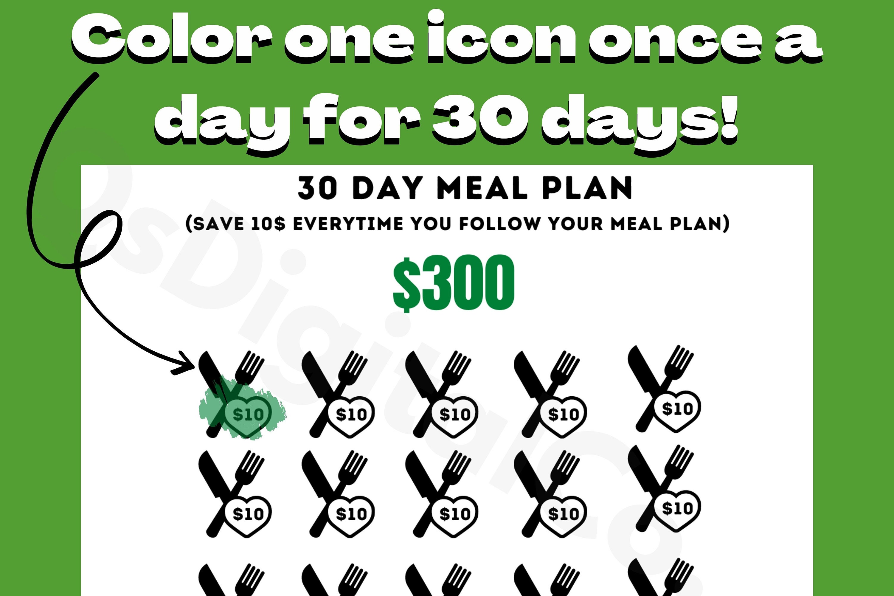 30 Day Meal Plan Challenge Printable, Save 300 Dollars in 30 Days ...