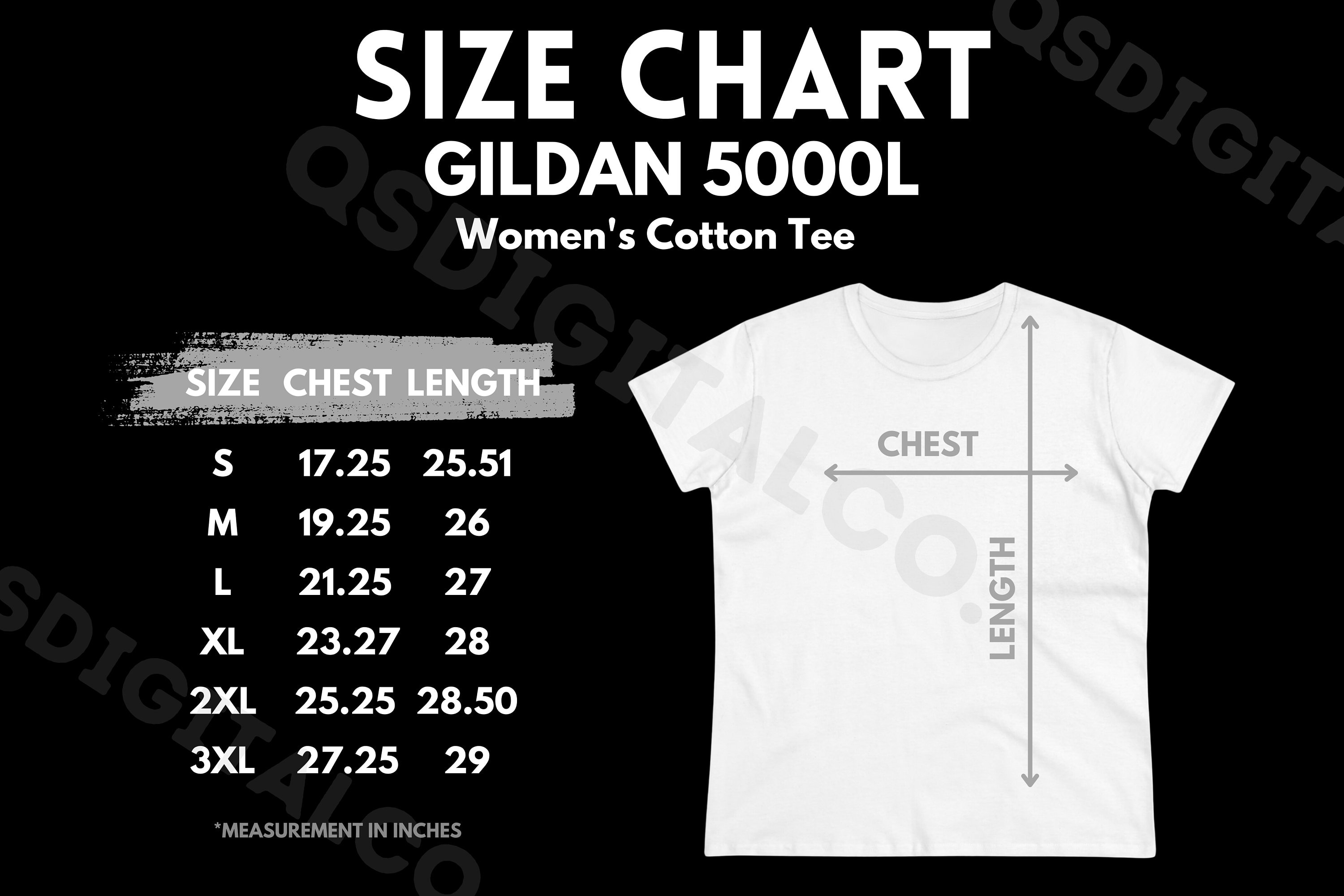 Gildan 5000l Size Chart Women T Shirt Size Guide Gildan 5000l Mock Up