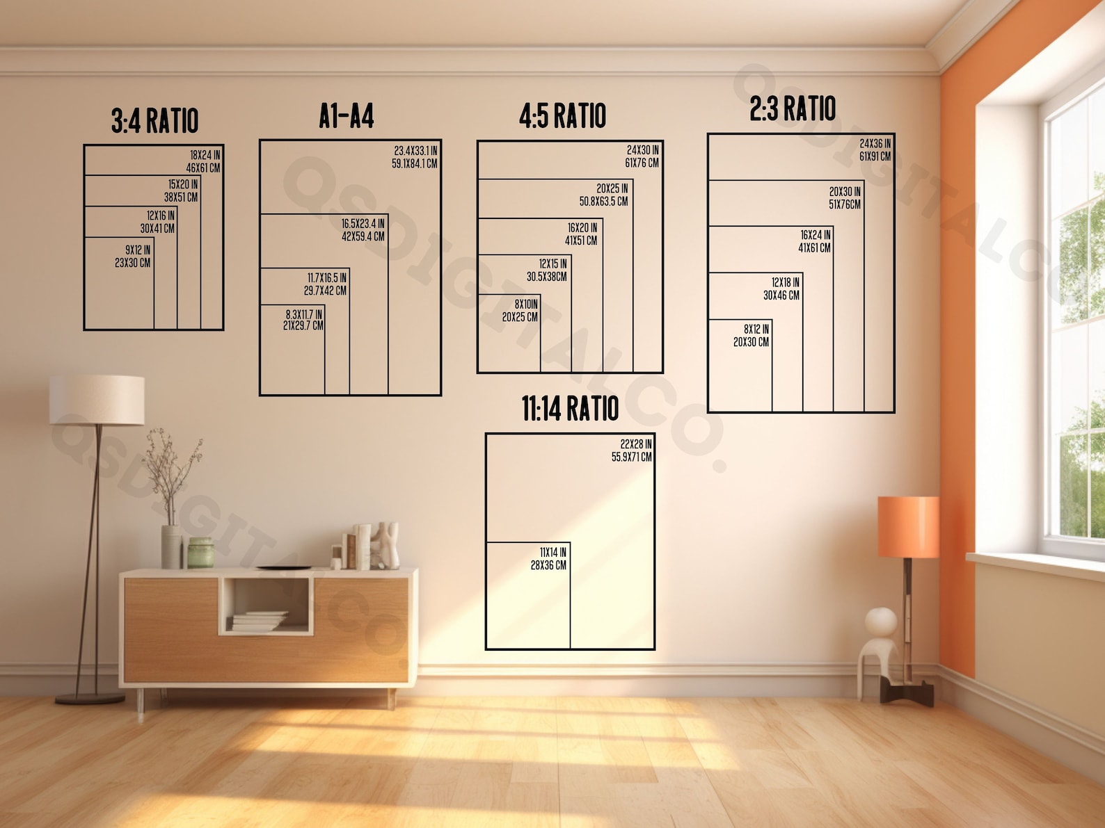 Wall Art Size Guide, Print Size Guide, Wall Art Ratio Guide, Frame Size ...