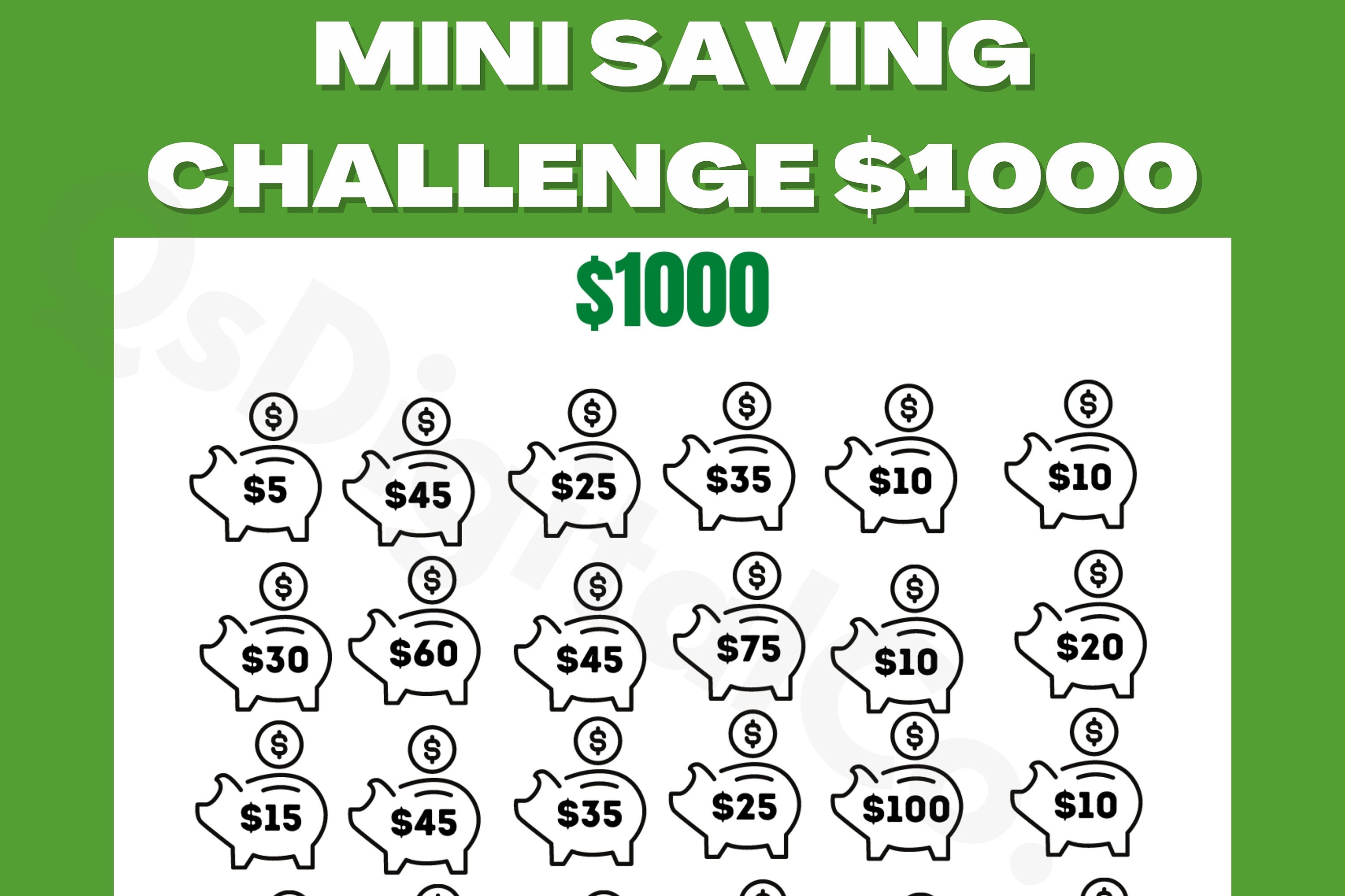 1K Saving Challenge Printable, Save 1000 Dollars, Money Savings ...