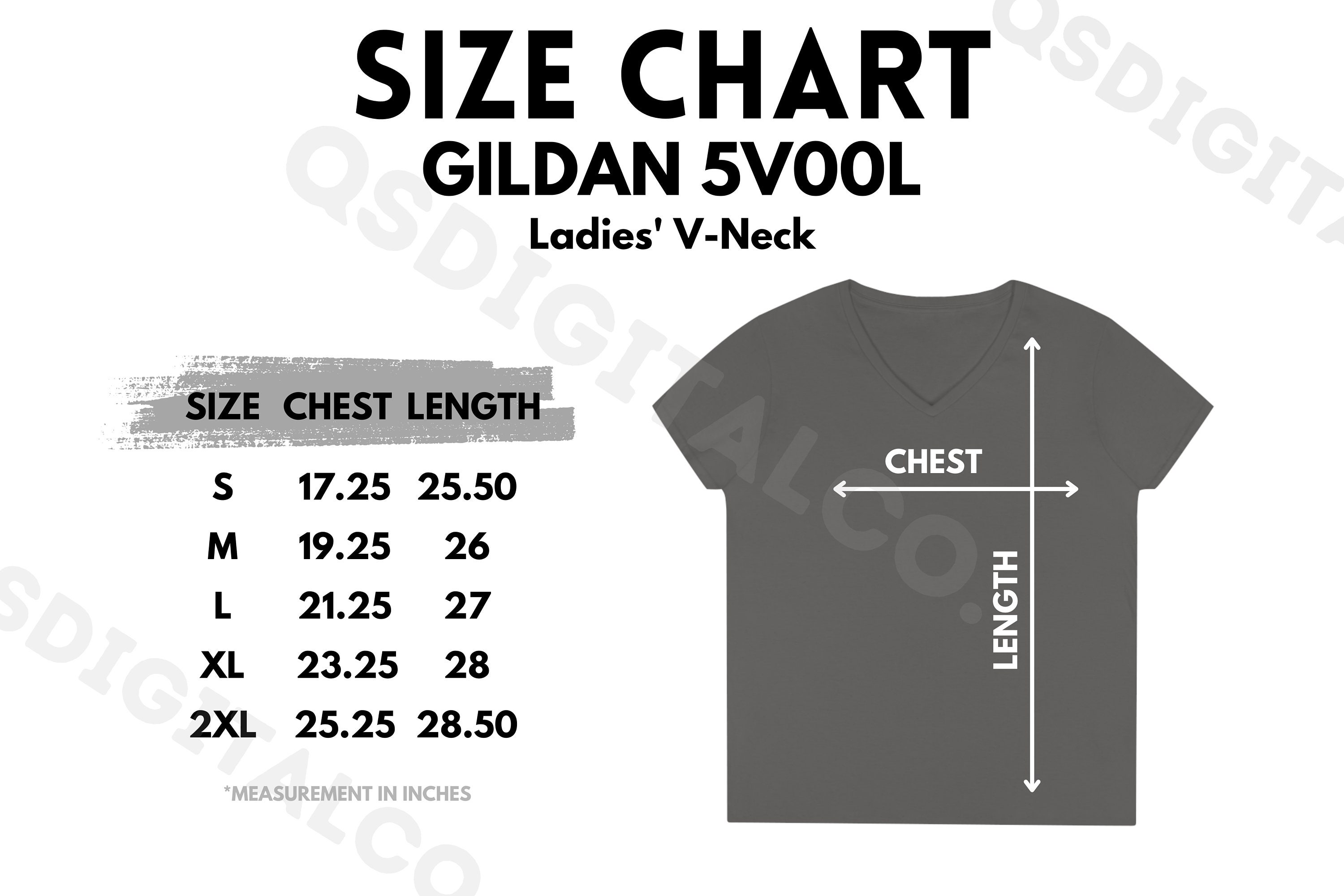 Gildan 5V00L Size Chart | Ladies' V-neck Shirt Size Guide | Gildan ...