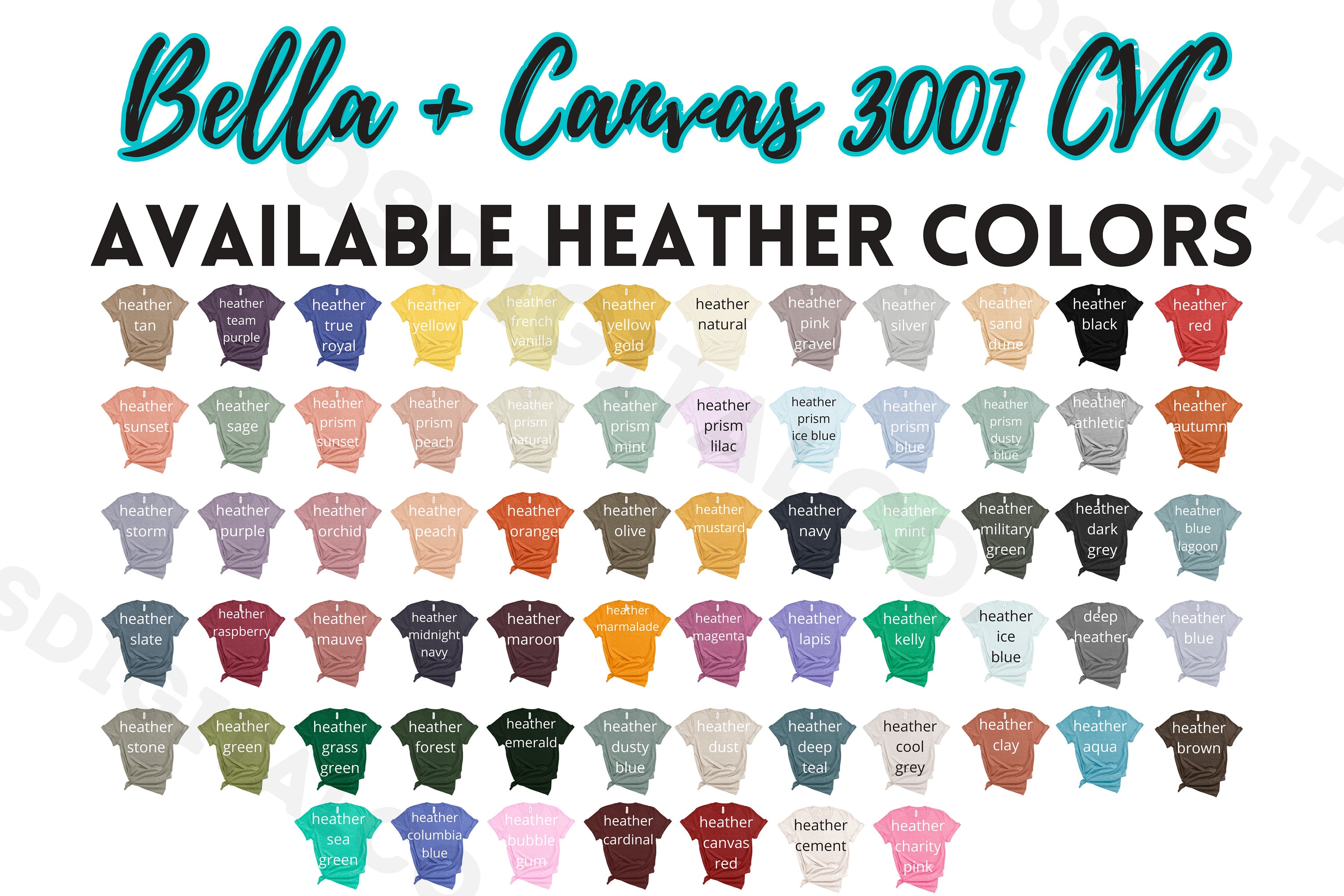 Editable Bella Canvas 3001 CVC Color Chart, BC 3001 Color Chart, Bella ...