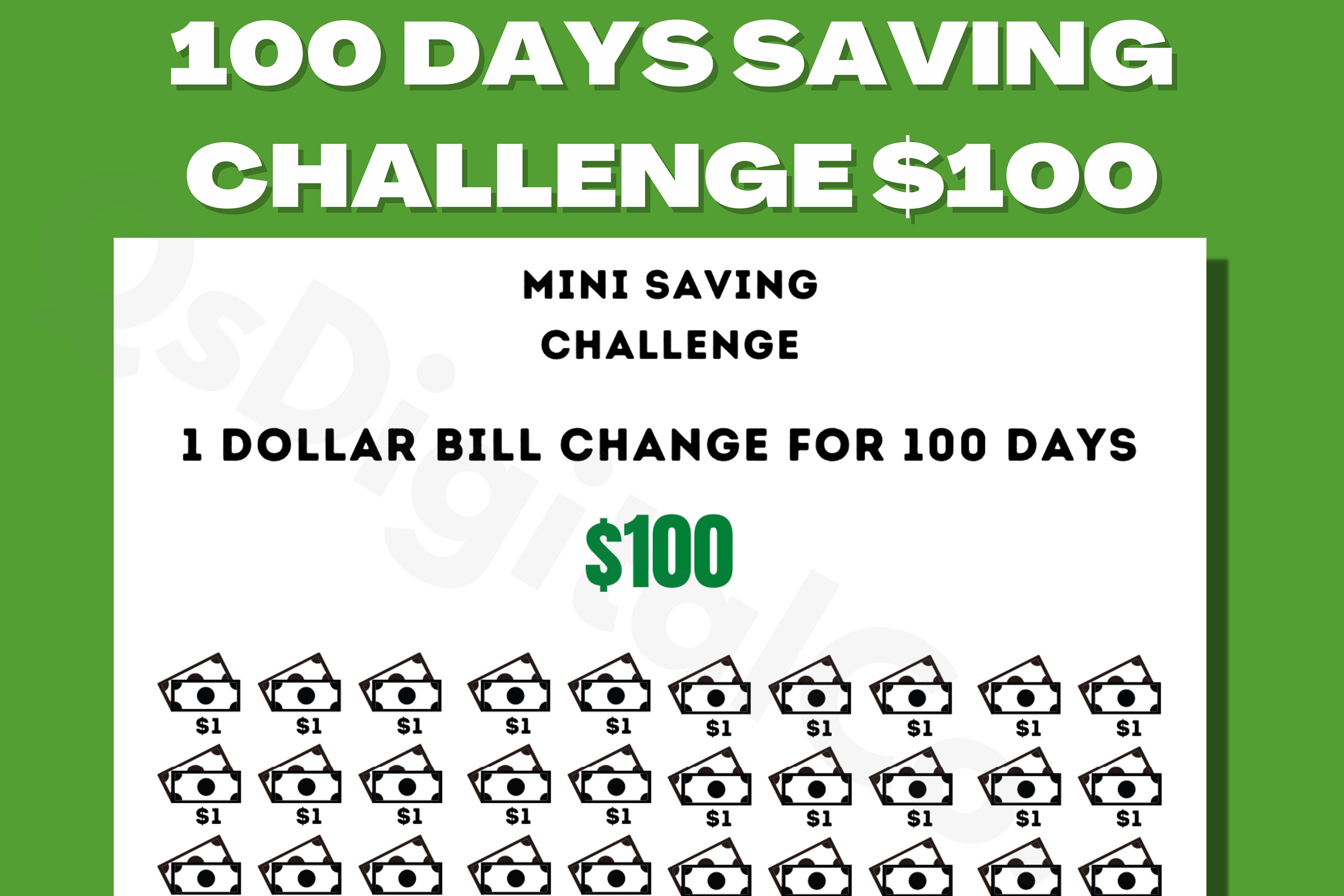 100 Envelope Challenge Printable, Save 100 Dollars in 100 Days, Money ...