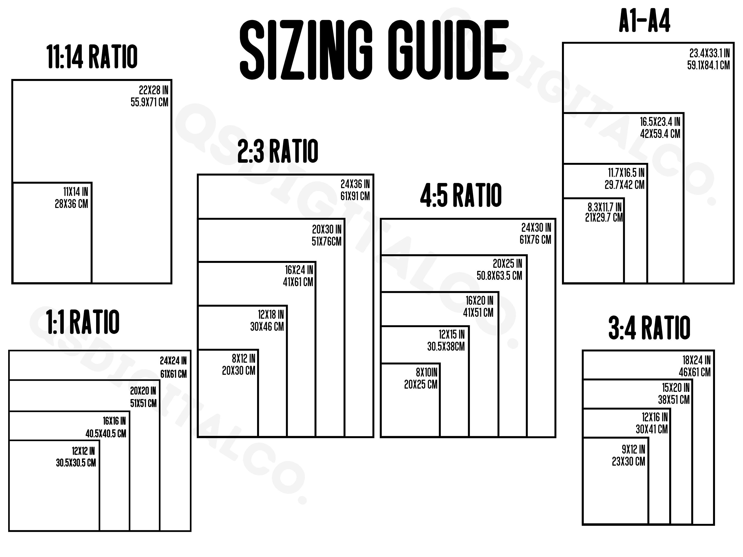 Transparent Wall Art Size Guide, Print Size Guide, Wall Art Ratio Guide, Frame Size Chart ...