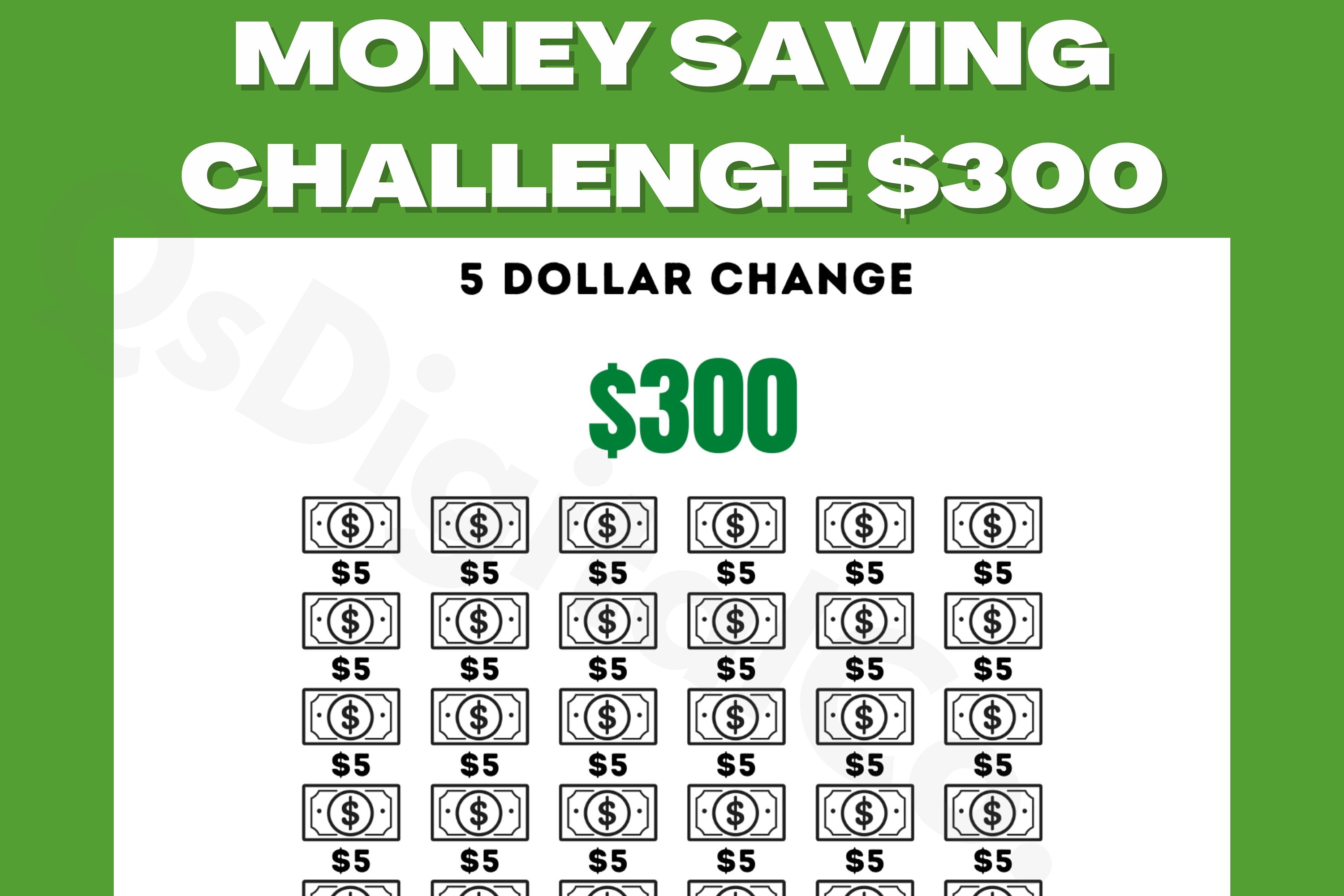 5 Dollar Change Saving Challenge Printable, Save 300 Dollars, Money ...
