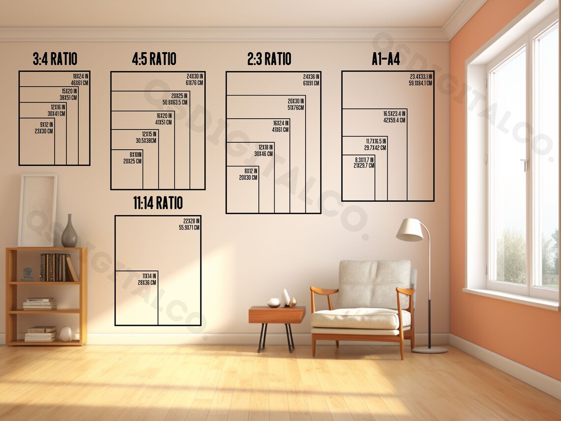 Wall Art Size Guide, Print Size Guide, Wall Art Ratio Guide, Frame Size ...