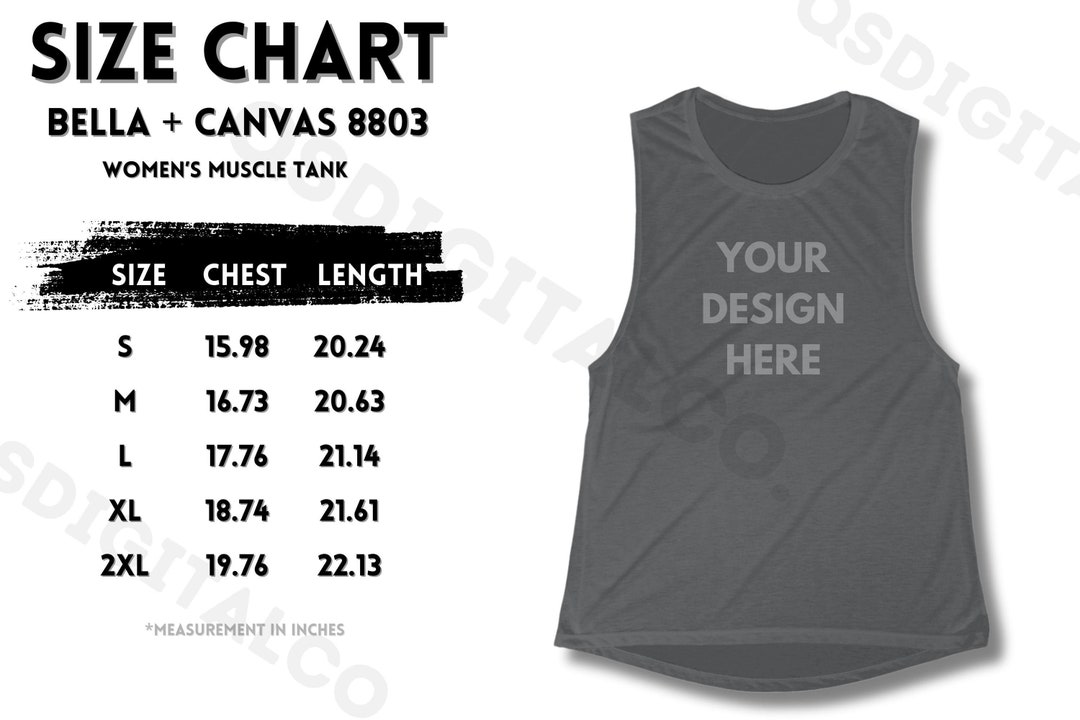Bella Canvas 8803 Size Chart | Women Tank Top Size Guide | Bella Canvas 8803 Mock up | Sizing ...