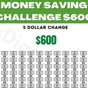 5 Dollar Bill Money Saving Challenge Printable, Save 600 Dollars, Money ...