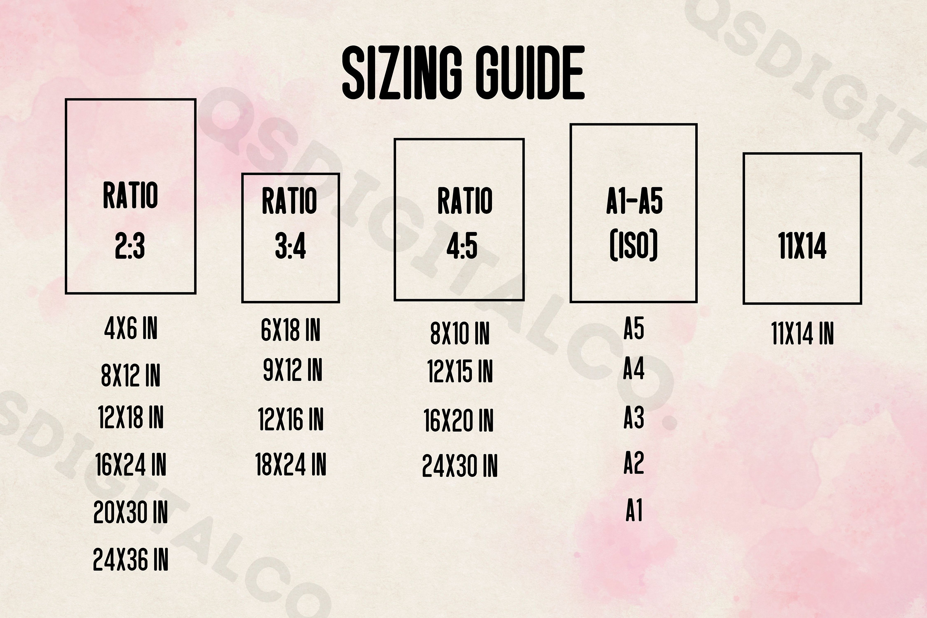Wall Art Size Guide, Print Size Guide, Wall Art Ratio Guide, Frame Size ...