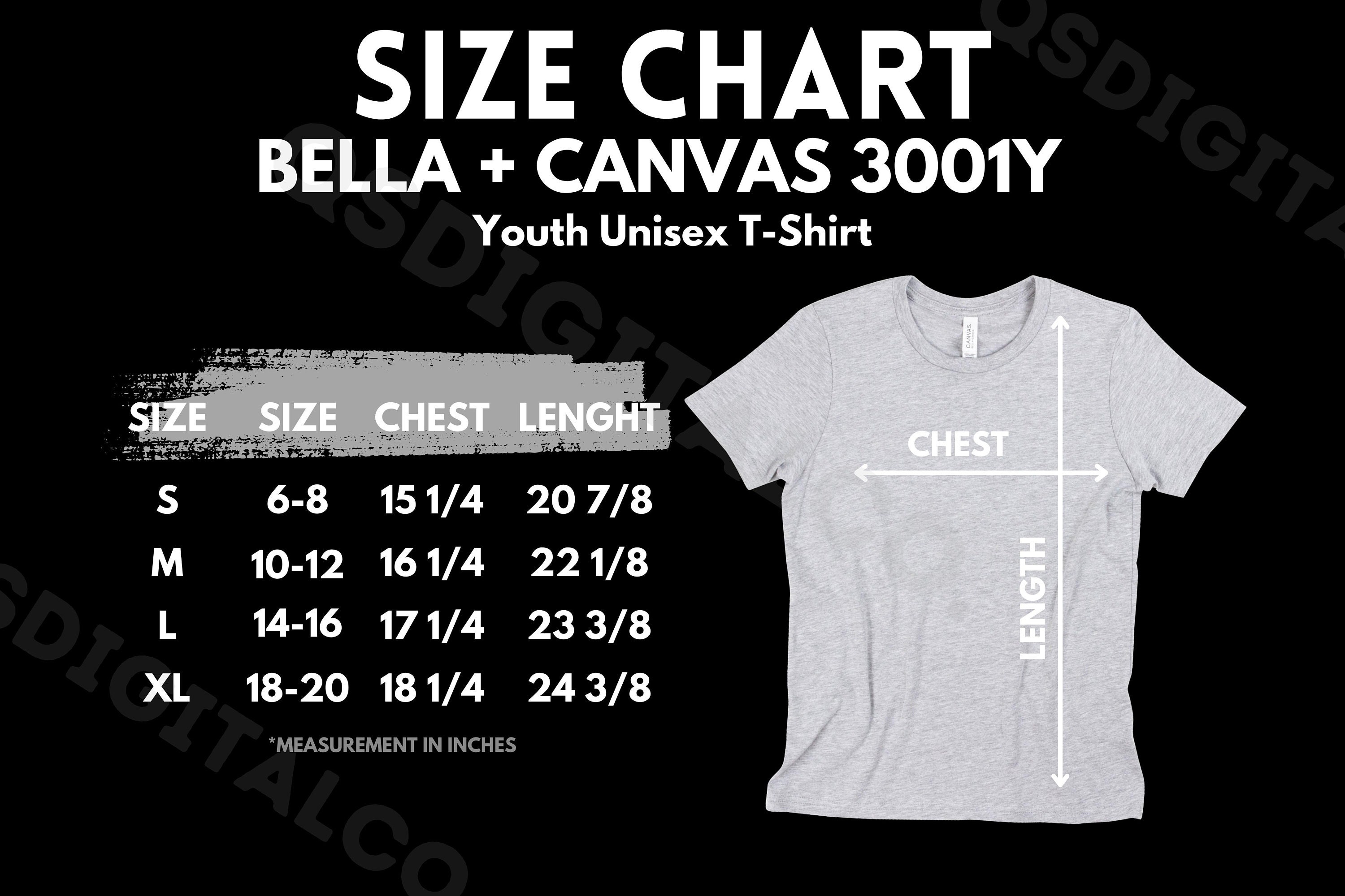 Bella Canvas Size Charts BUNDLE Bella Canvas Size Guide - Etsy