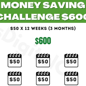 Money Saving Challenge Printable, Save 600 Dollars in 12 Weeks, Money ...