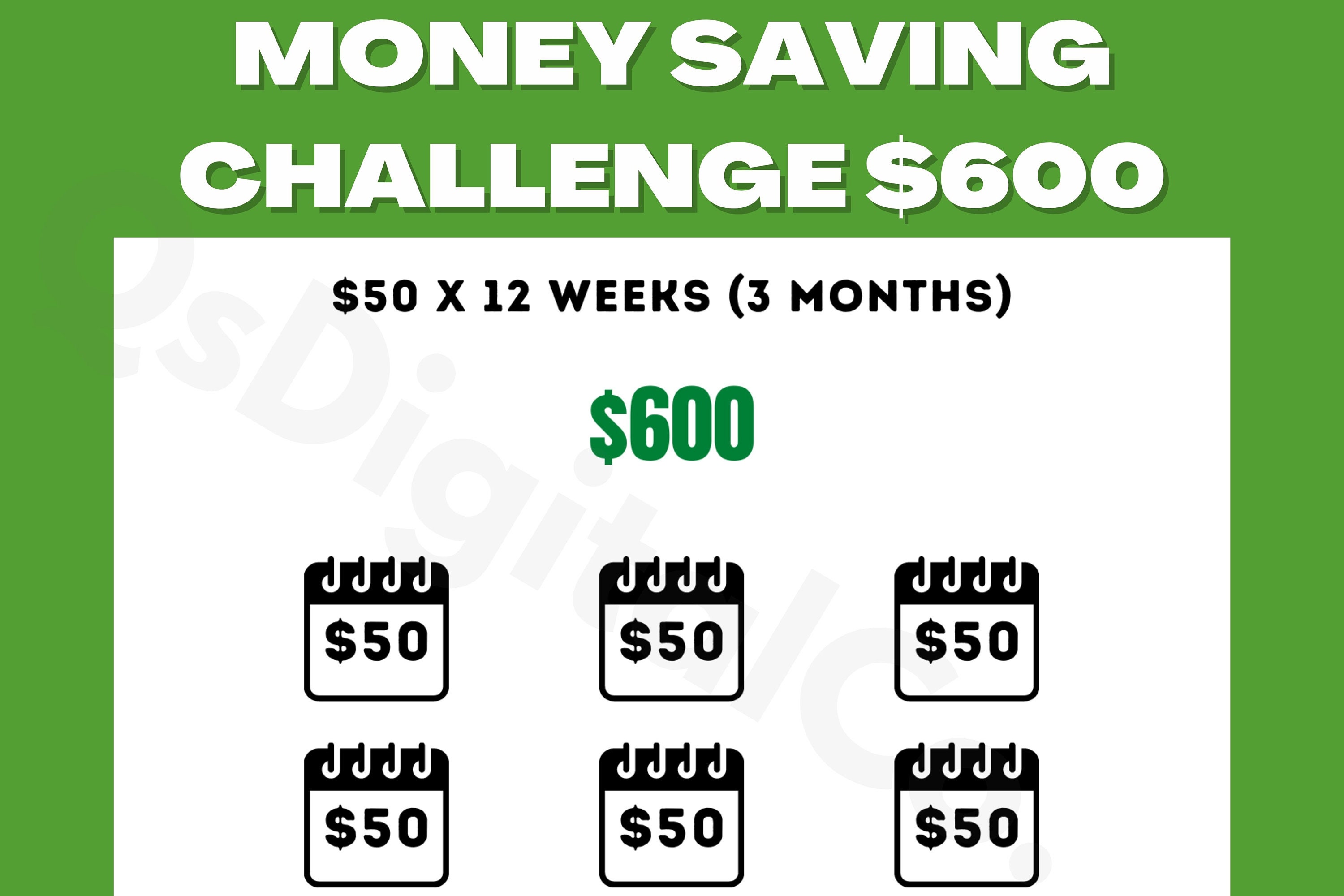 Money Saving Challenge Printable, Save 600 Dollars in 12 Weeks, Money ...