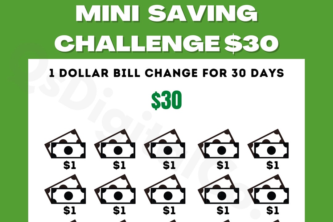Mini Saving Challenge Printable, Save 30 Dollars in 30 Days, Money ...