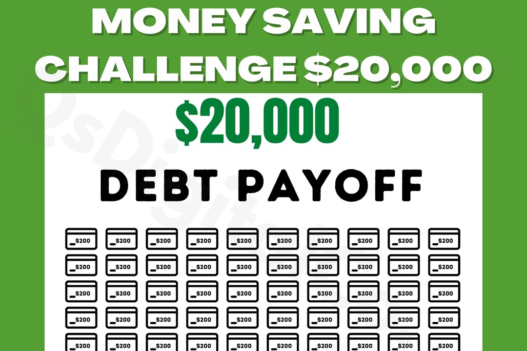 20K Debt Payoff Challenge Printable, Save 20000 Dollars, No Debt Money ...