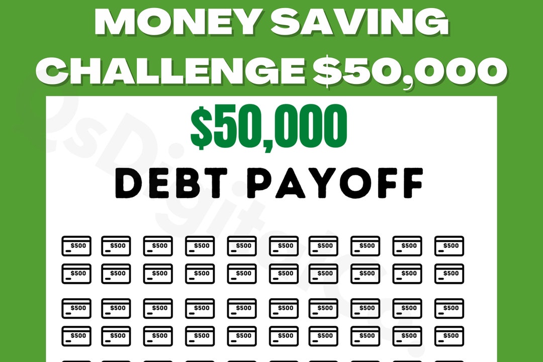 50K Debt Payoff Saving Challenge Printable, Save 50000 Dollars, Money ...