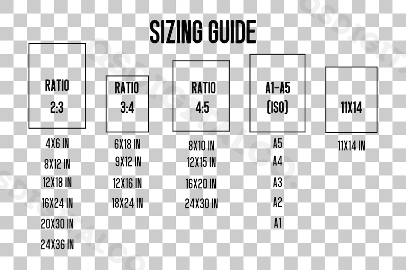 Transparent Wall Art Size Guide, Print Size Guide, Wall Art Ratio Guide ...