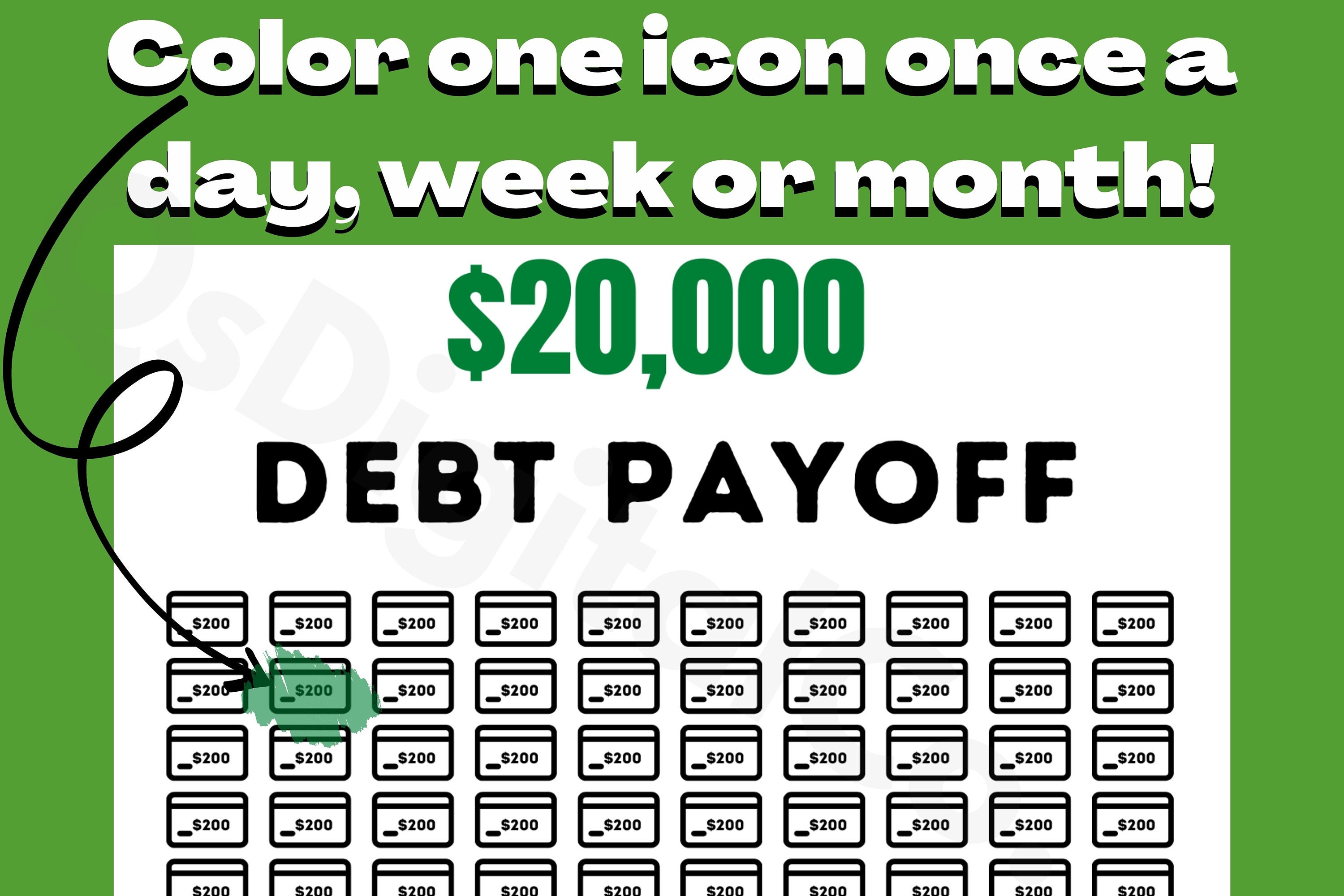 20K Debt Payoff Challenge Printable, Save 20000 Dollars, No Debt Money ...