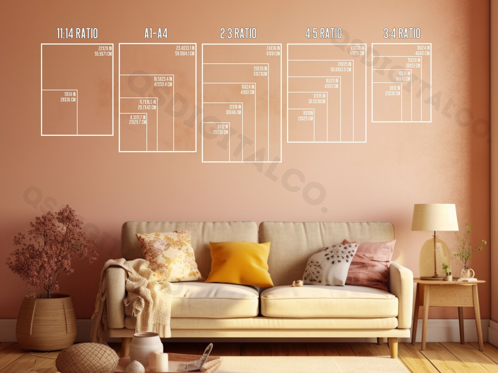 Wall Art Size Guide, Print Size Guide, Wall Art Ratio Guide, Frame Size ...