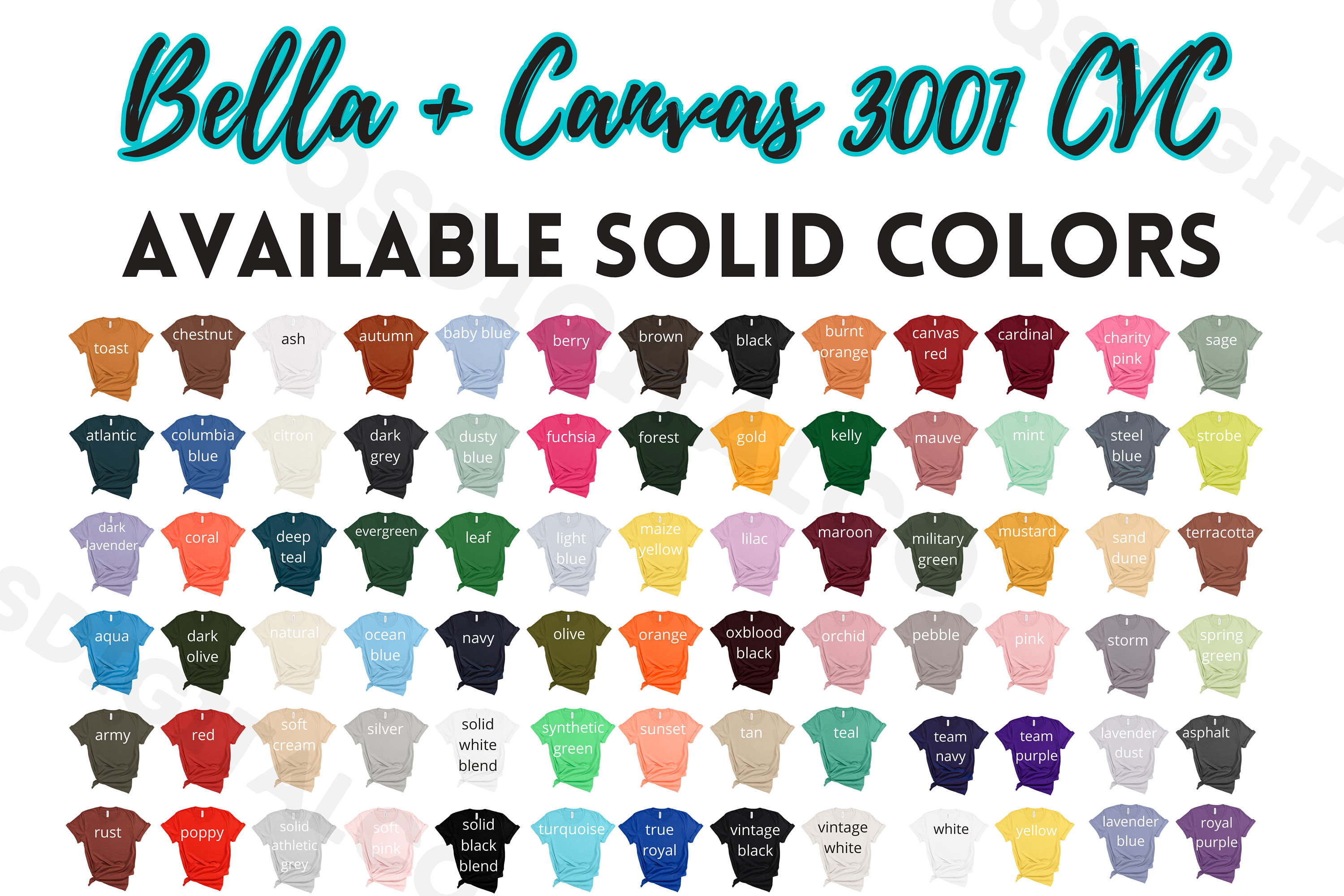 Editable Bella Canvas 3001 CVC Color Chart, BC 3001 Color Chart, Bella ...