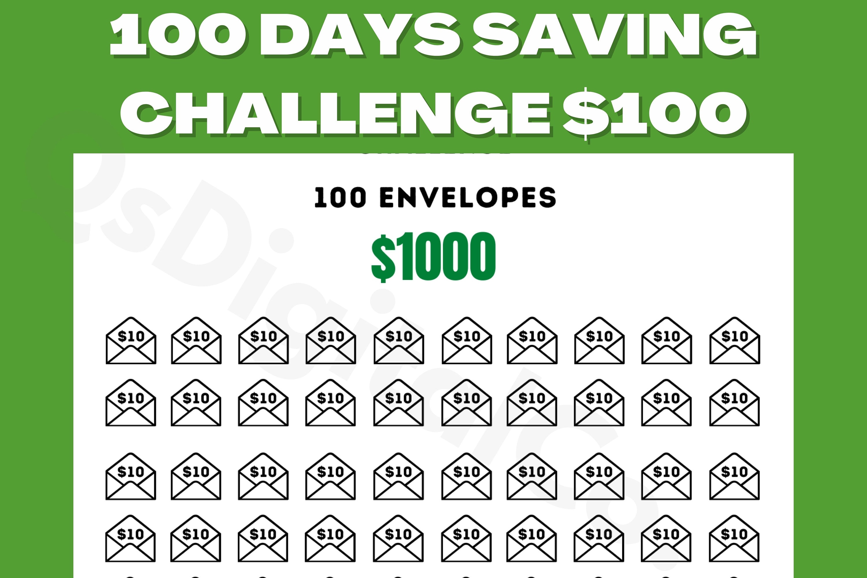 100 Envelopes Challenge Printable, Save 100 Dollars in 100 Days, Money ...