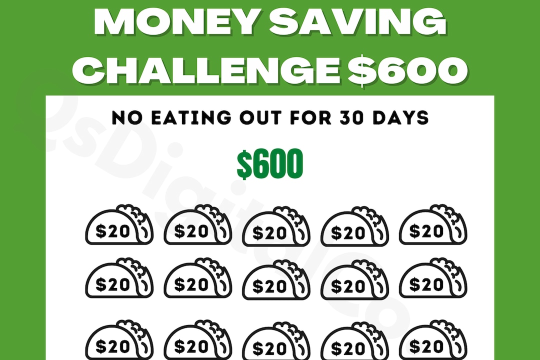 No Eating Out Challenge Printable, Save 600 Dollars in 30 Days, Money ...