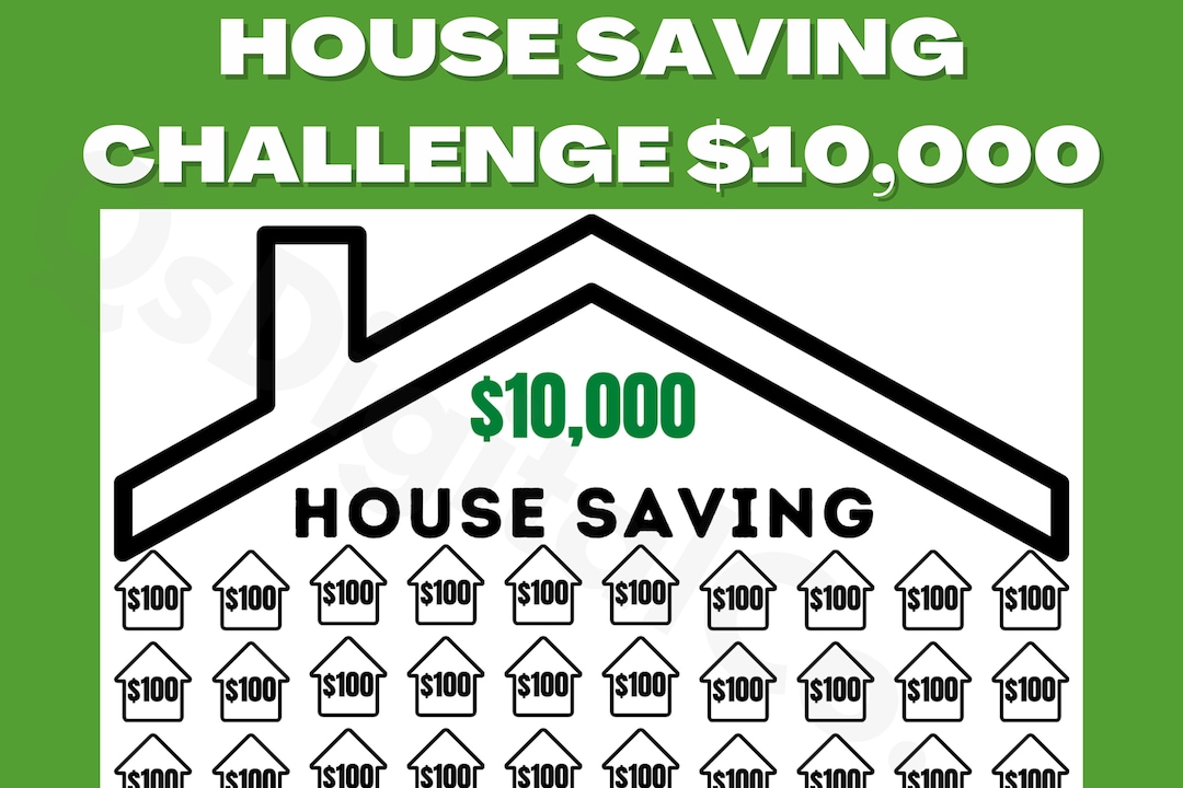 10K House Saving Challenge Printable, 10000 Dollars Down Payment Money ...