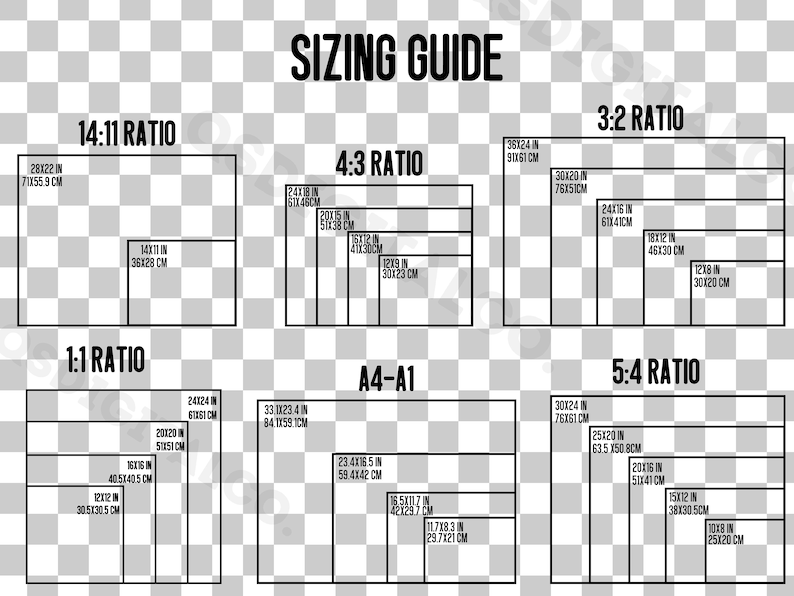 Transparent Wall Art Size Guide, Print Size Guide, Wall Art Ratio Guide, Frame Size Chart ...