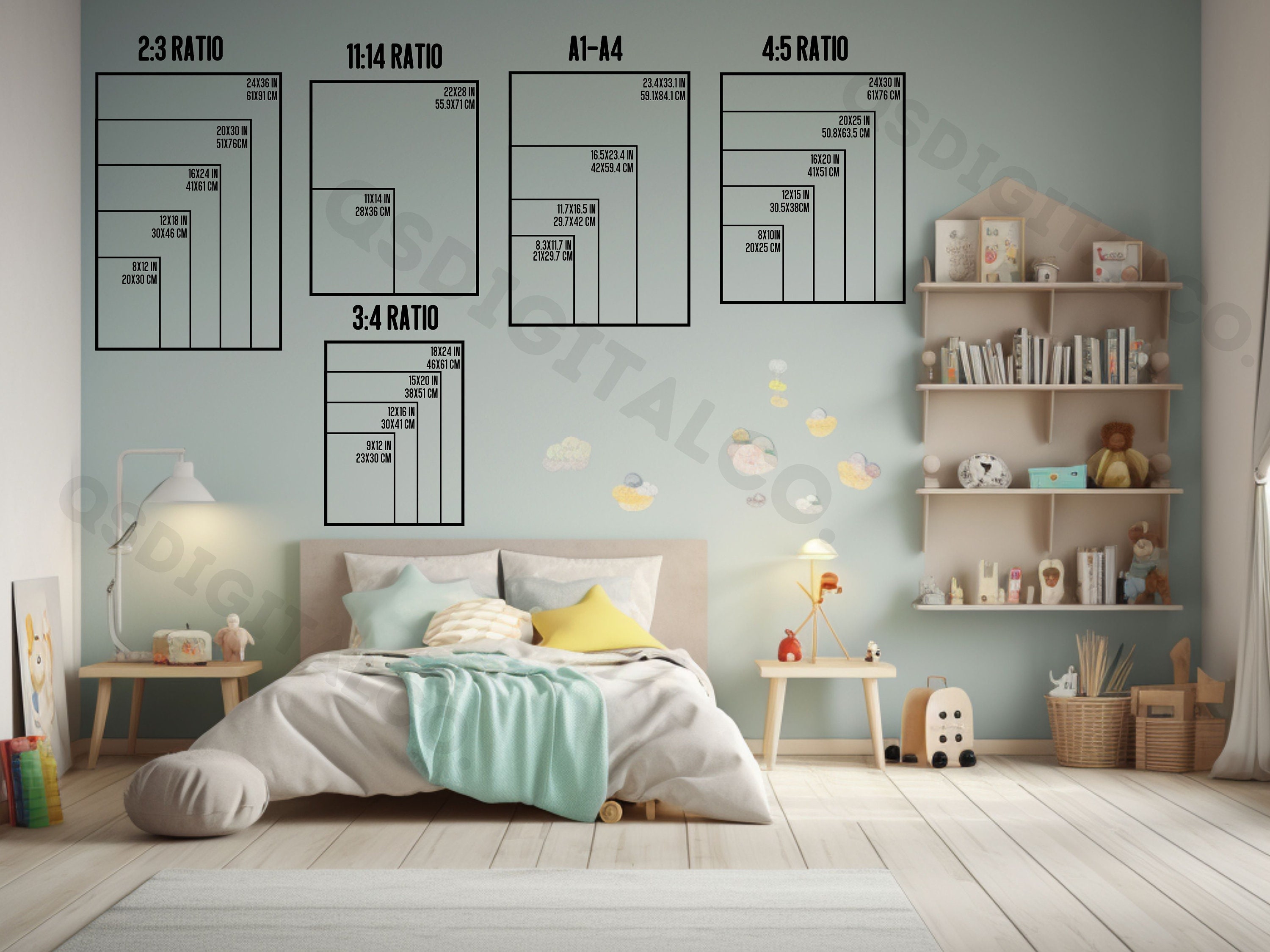 Wall Art Size Guide, Print Size Guide, Wall Art Ratio Guide, Frame Size ...