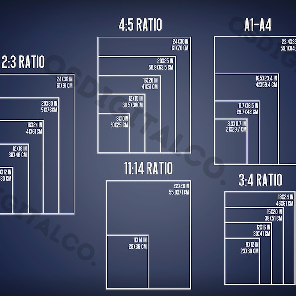 Wall Art Size Guide, Print Size Guide, Wall Art Ratio Guide, Frame Size ...