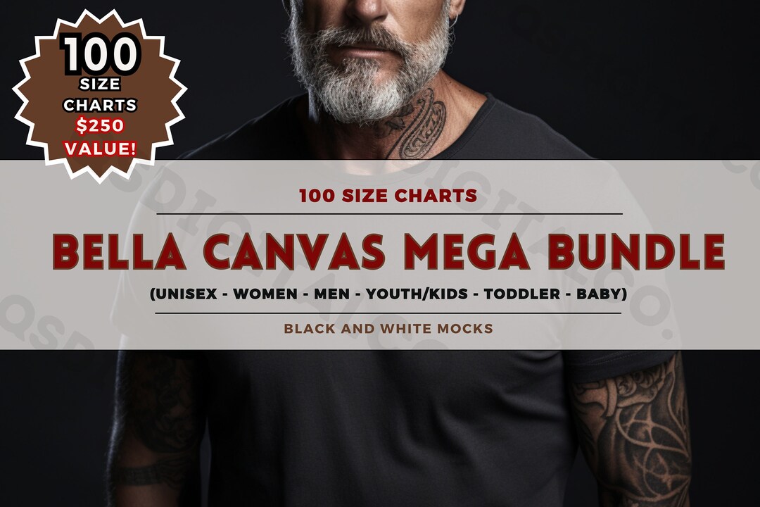 Bella Canvas Size Charts BUNDLE | Bella Canvas Size Guide, Bella + Canvas Mock Ups, Bulk Sizing ...