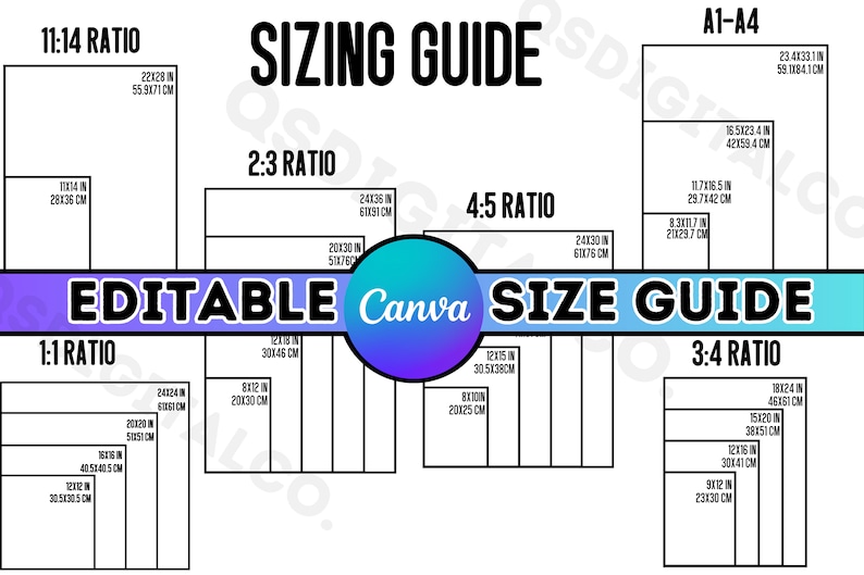 Editable Wall Art Size Guide, Print Size Guide, Wall Art Ratio Guide ...