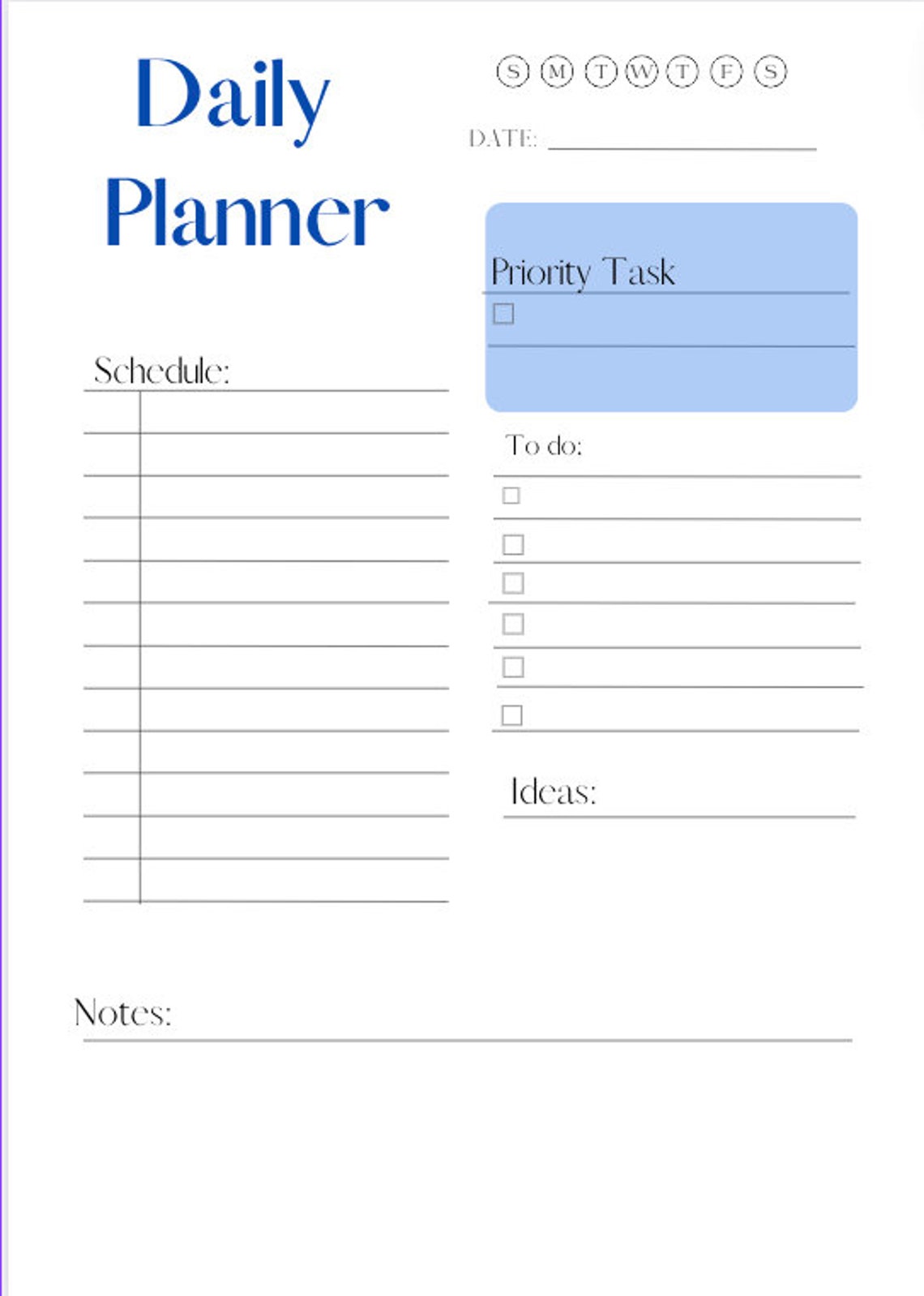 Daily Planner | Digital Download | Customizable in Canva| Printable - Etsy