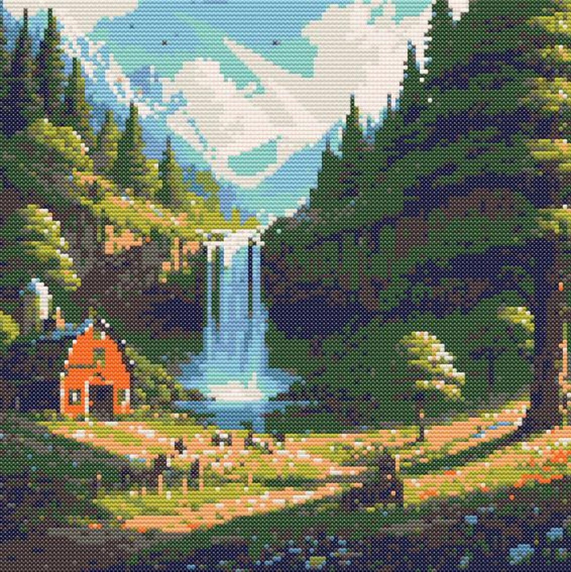 Waterfall Farmhouse Cross Stitch Pattern PDF - Etsy