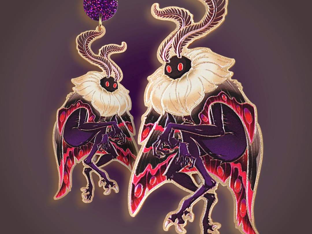 YOU R MY MOTHMAN ++ Large Golden Acrylic Earrings Oldschool Style ...