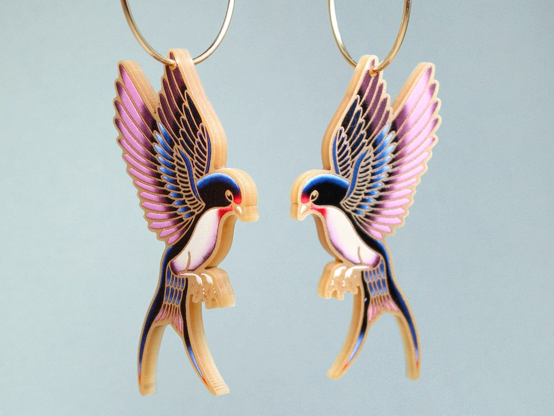 LOW FLYING SWALLOWS ++ Gold Statement Acrylic Earrings Oldschool Style ...