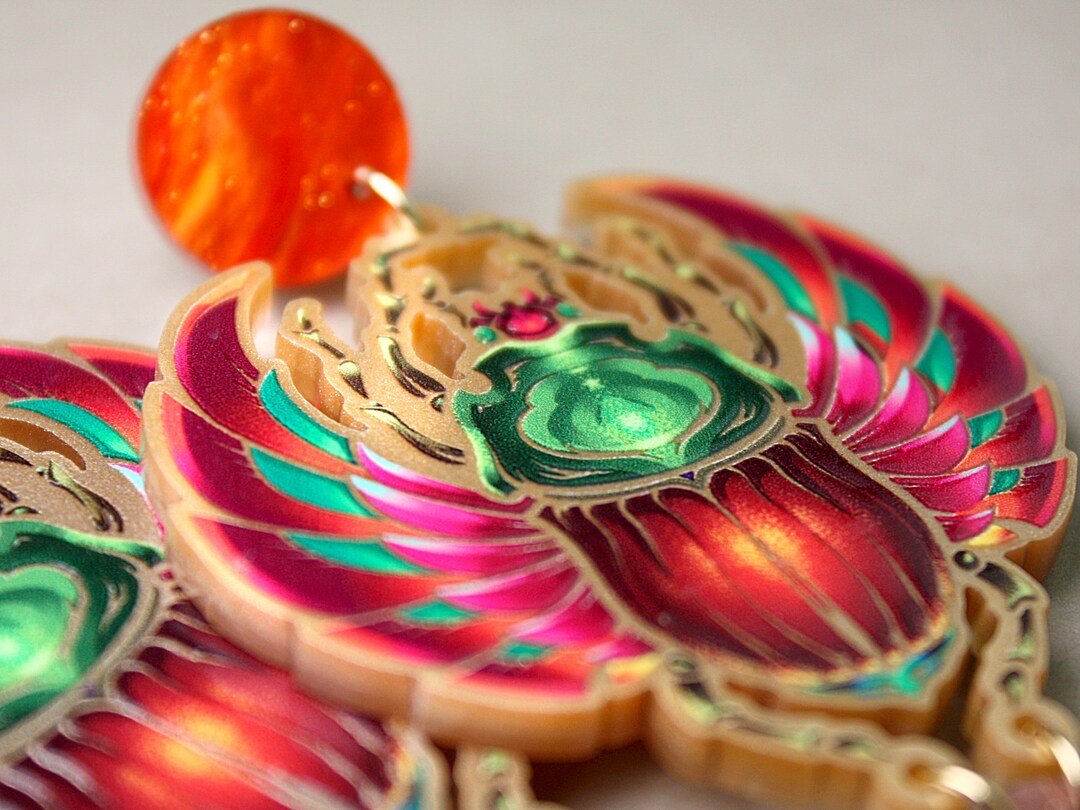 SCARABABY Golden Statement Acrylic Earrings Oldschool Tattoo Gold Laser ...