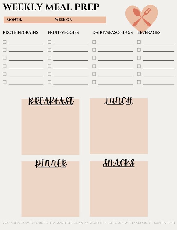 Weekly Meal Prep Planner Instant Download Printable Meal - Etsy