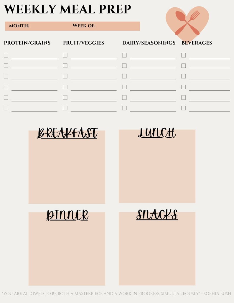 Weekly Meal Prep Planner, Instant Download, Printable Meal Prep Planner ...