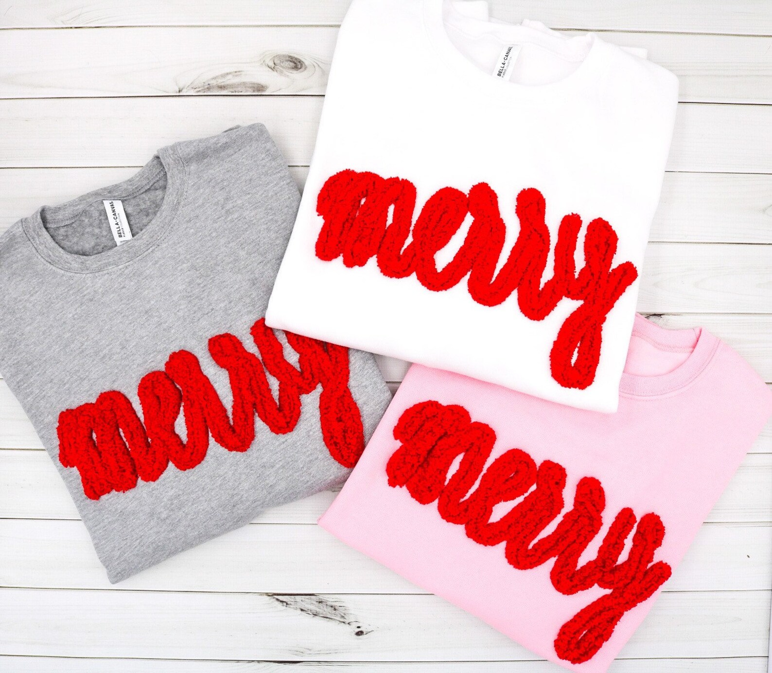 ADULT Merry Sweatshirt With Chunky Chenille Yarn- Customizable - Etsy