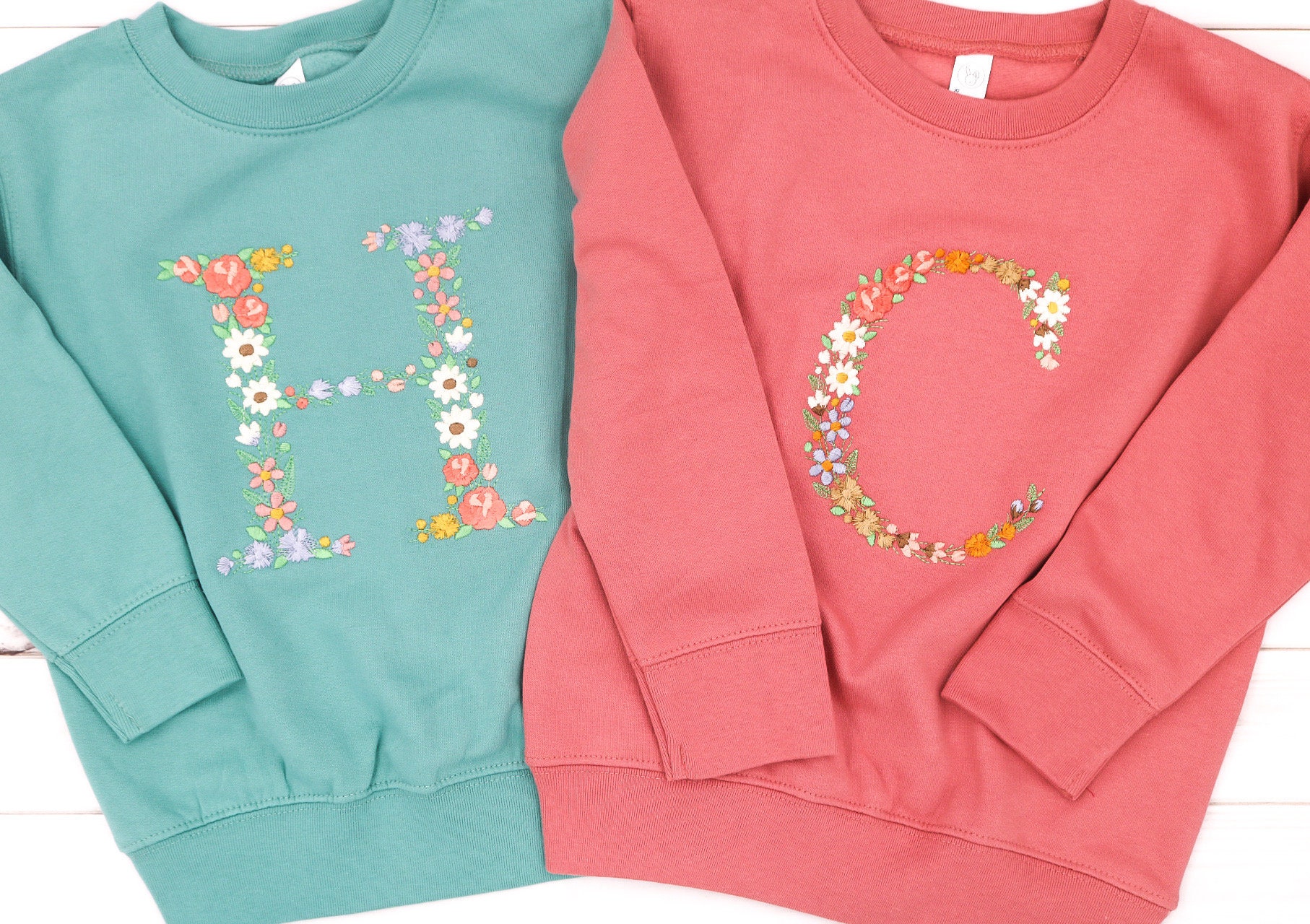 KIDS/YOUTH Floral Embroidery Initial Sweatshirt - Etsy